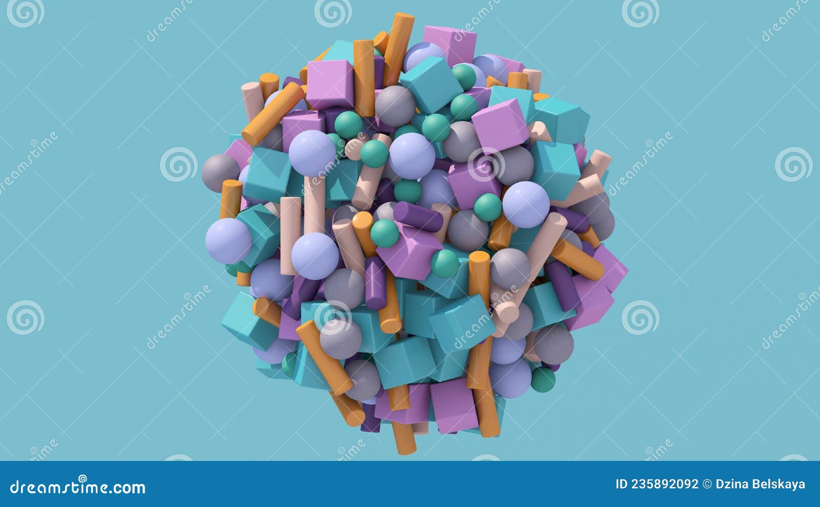 Sphere with Colorful Balls, Cubes, Cylinders. Abstract Illustration, 3d ...