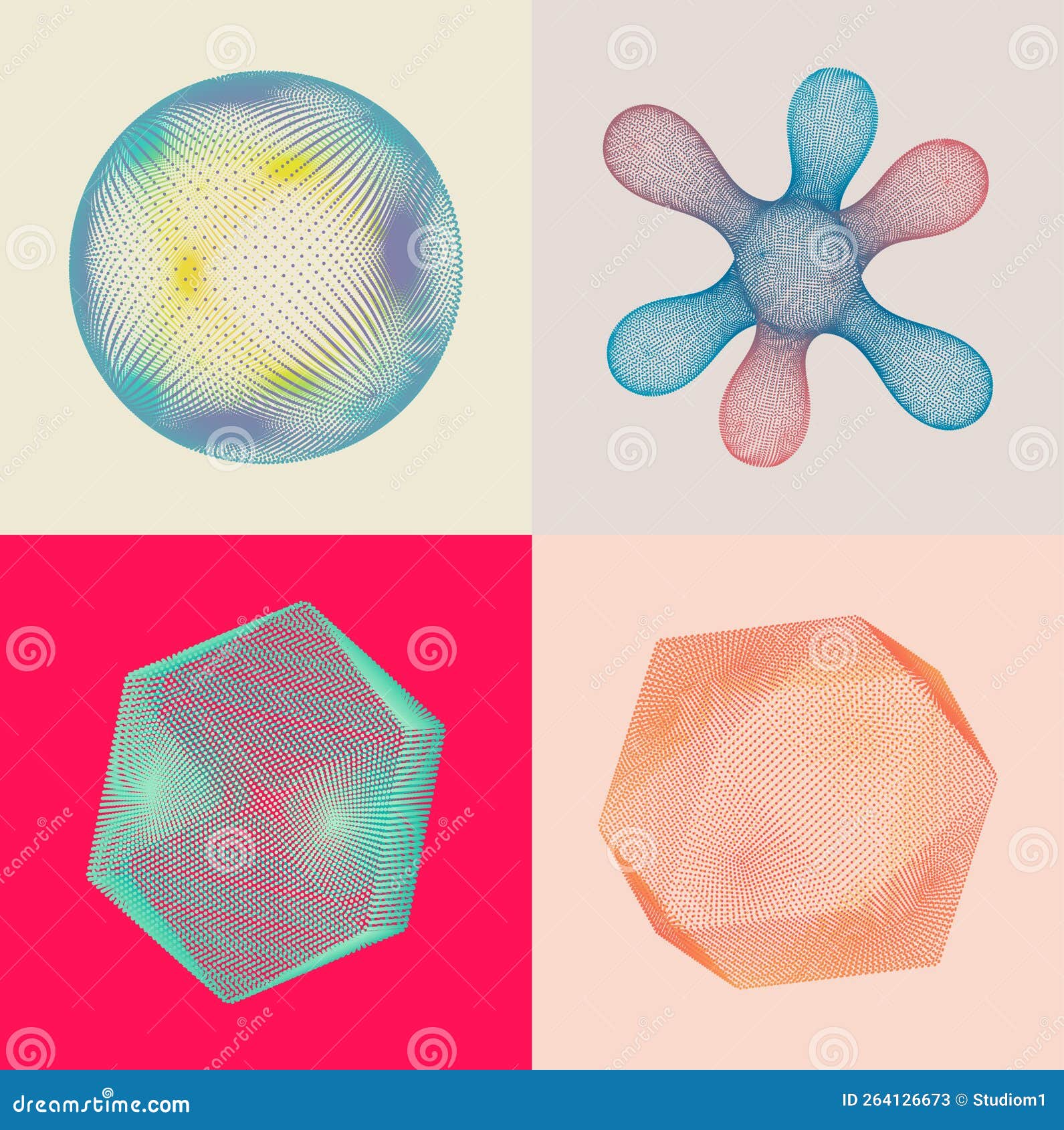 Sphere and Crystal Consisting of Small Particles. Object with Dots ...