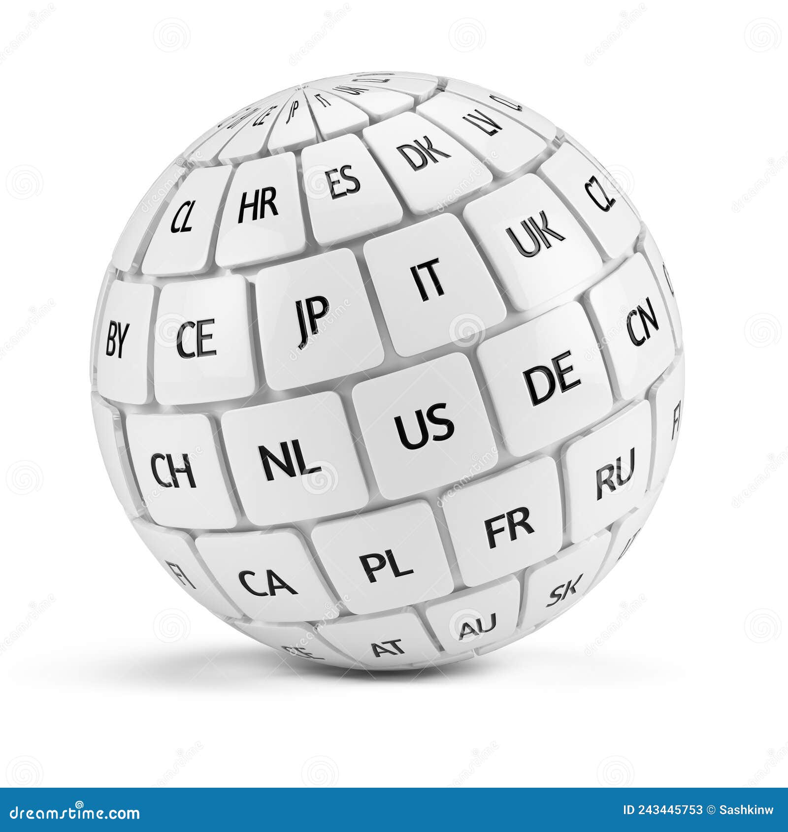 Sphere of Cubes with Countries Isolated on White. Global Internet ...