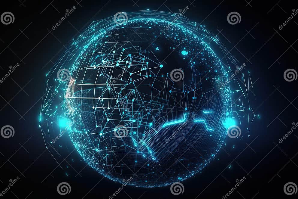 Sphere with Cyber Blue Particles Stuck Around it. Generative AI Stock Illustration ...