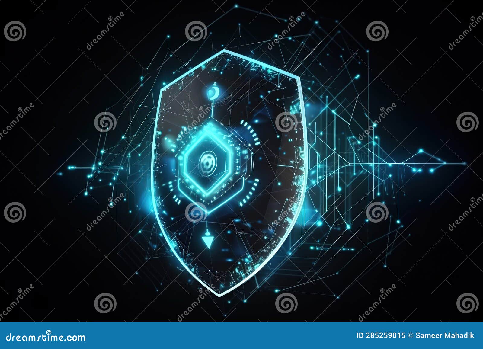 Sphere with Cyber Blue Particles Stuck Around it. Generative AI Stock ...