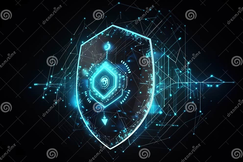 Sphere with Cyber Blue Particles Stuck Around it. Generative AI Stock ...