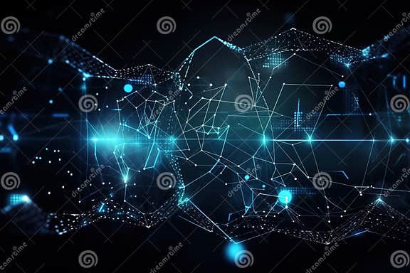 Sphere with Cyber Blue Particles Stuck Around it. Generative AI Stock ...