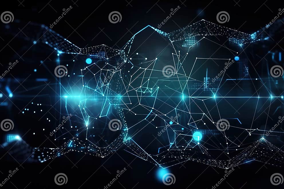 Sphere with Cyber Blue Particles Stuck Around it. Generative AI Stock ...