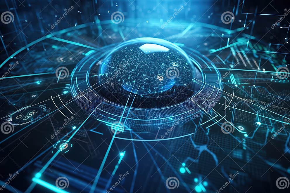 Sphere with Cyber Blue Particles Stuck Around it. Generative AI Stock ...