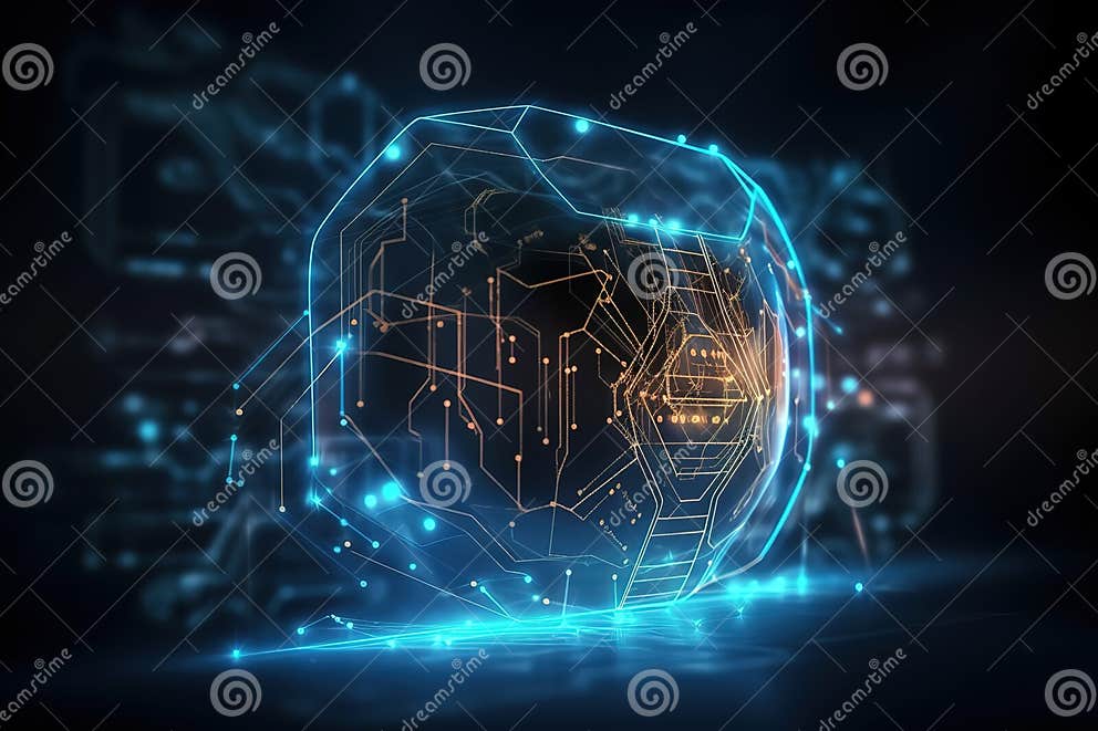Sphere with Cyber Blue Particles Stuck Around it. Generative AI Stock Illustration ...
