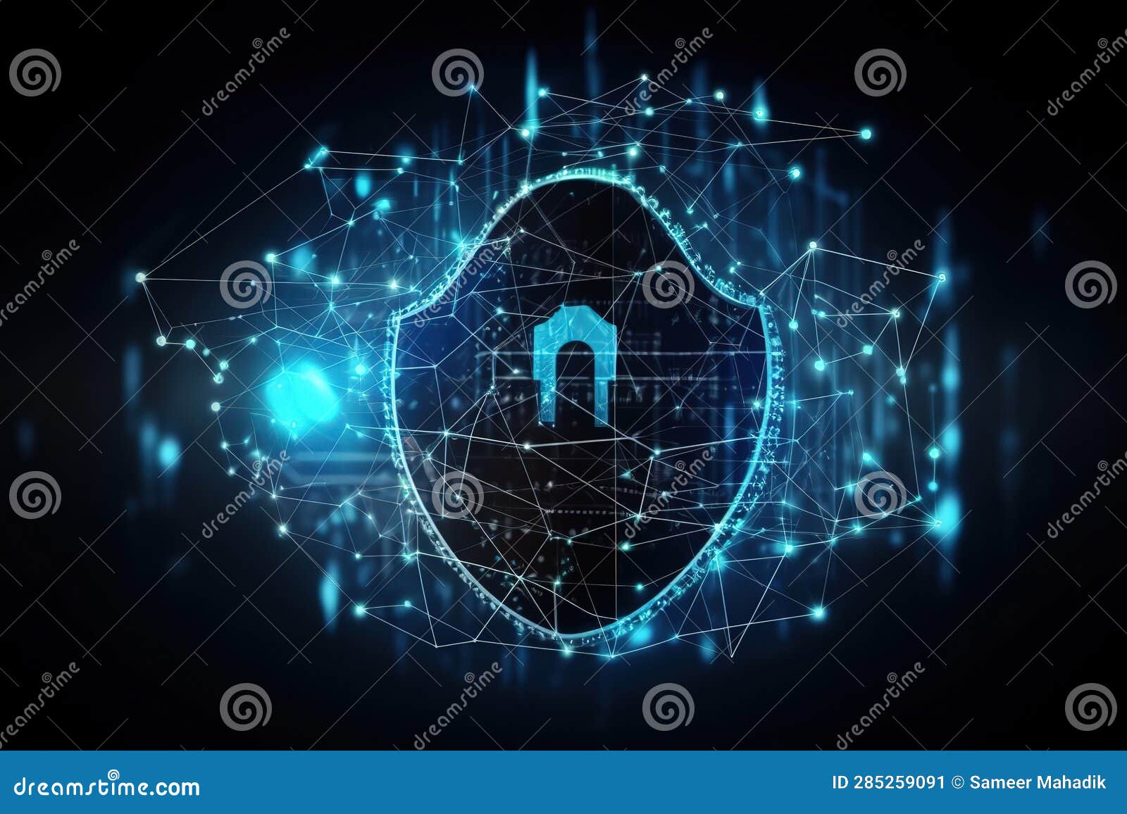 Sphere with Cyber Blue Particles Stuck Around it. Generative AI Stock ...