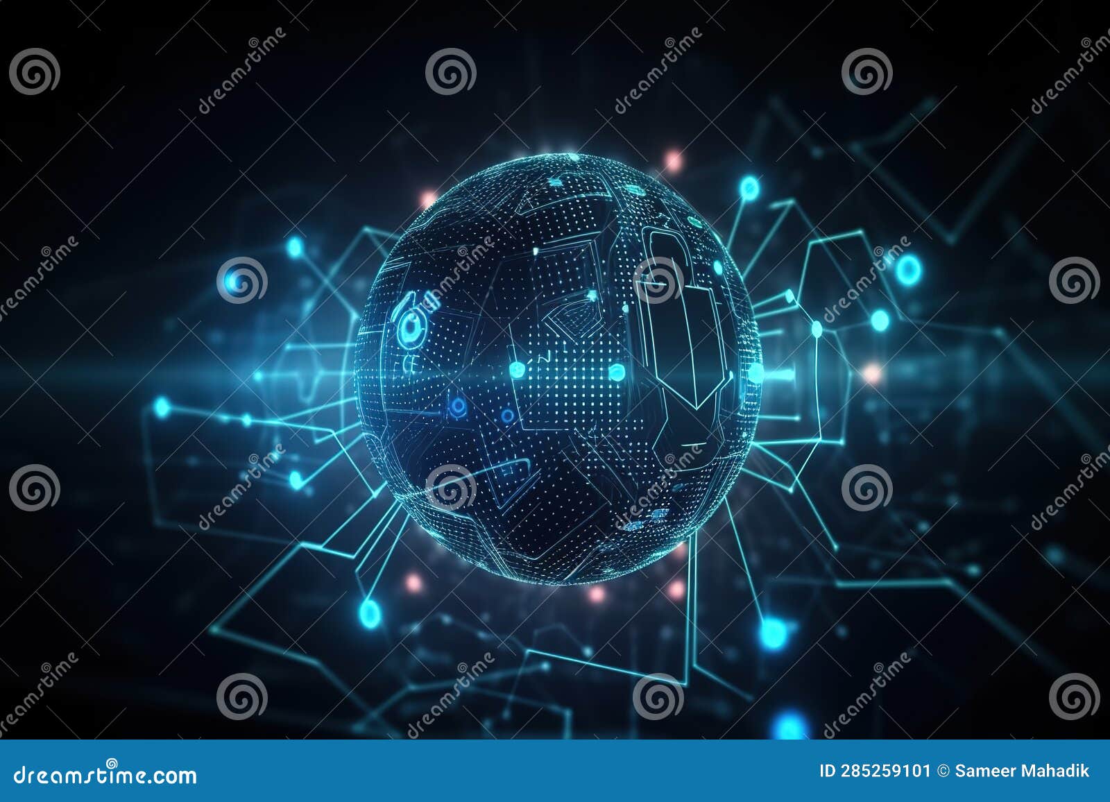 Sphere with Cyber Blue Particles Stuck Around it. Generative AI Stock ...