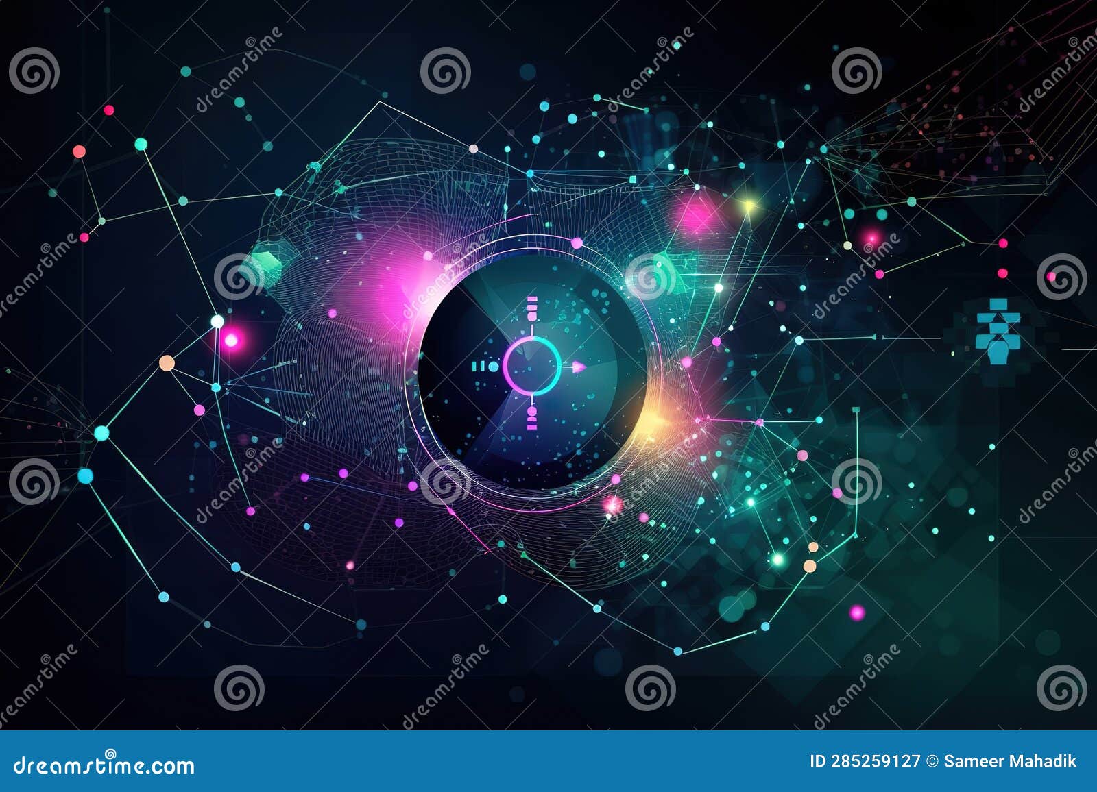 Sphere with Cyber Blue Particles Stuck Around it. Generative AI Stock ...