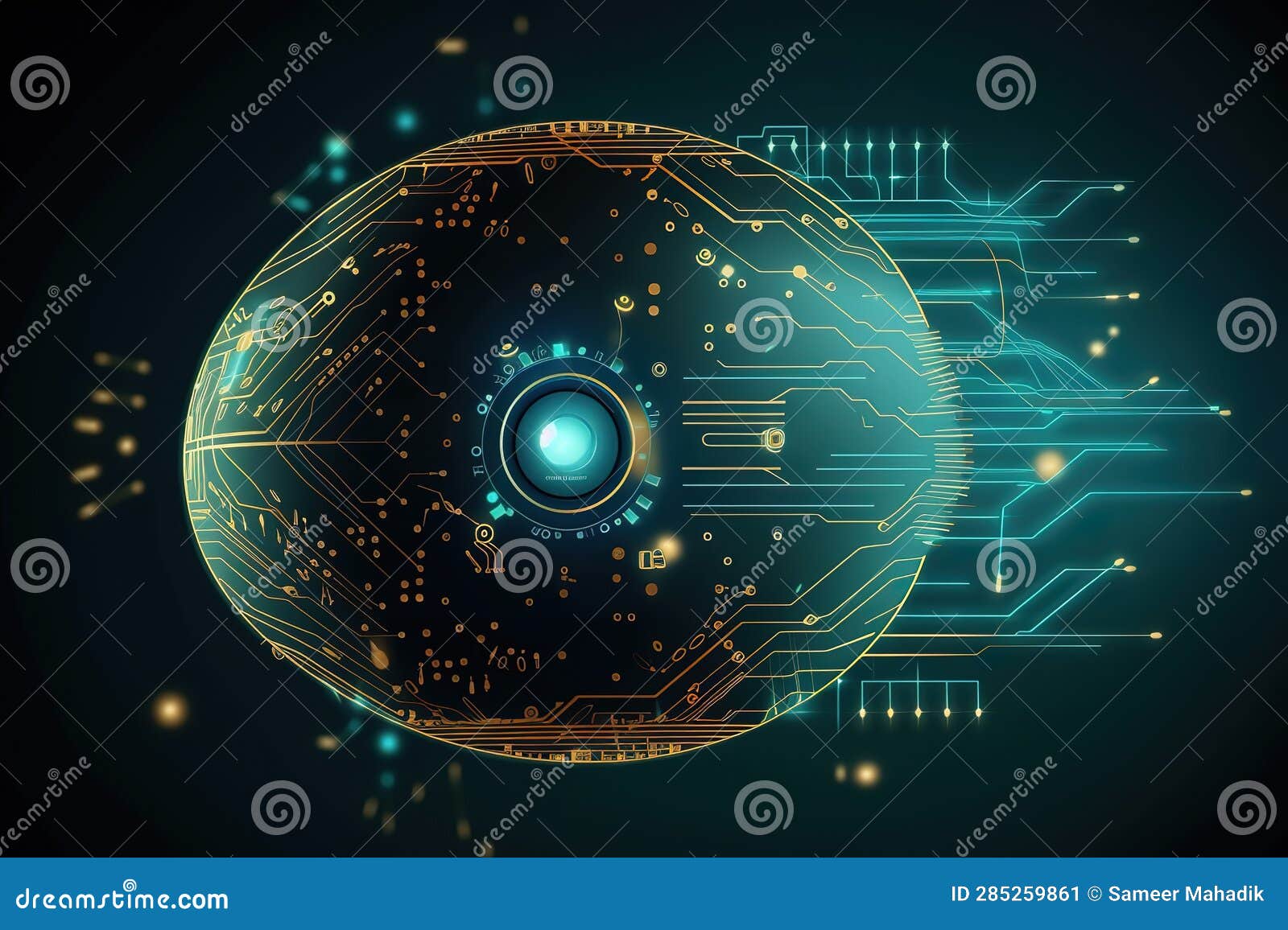 Sphere with Cyber Blue Particles Stuck Around it. Generator AI Stock ...
