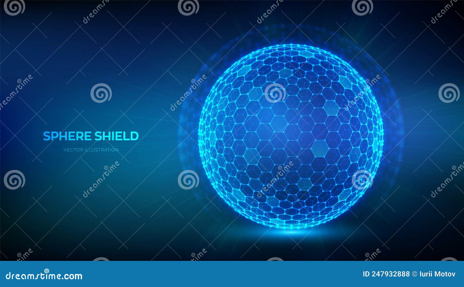 Sphere with Hexagon Pattern on Blue Background. Abstract Cyberspace ...