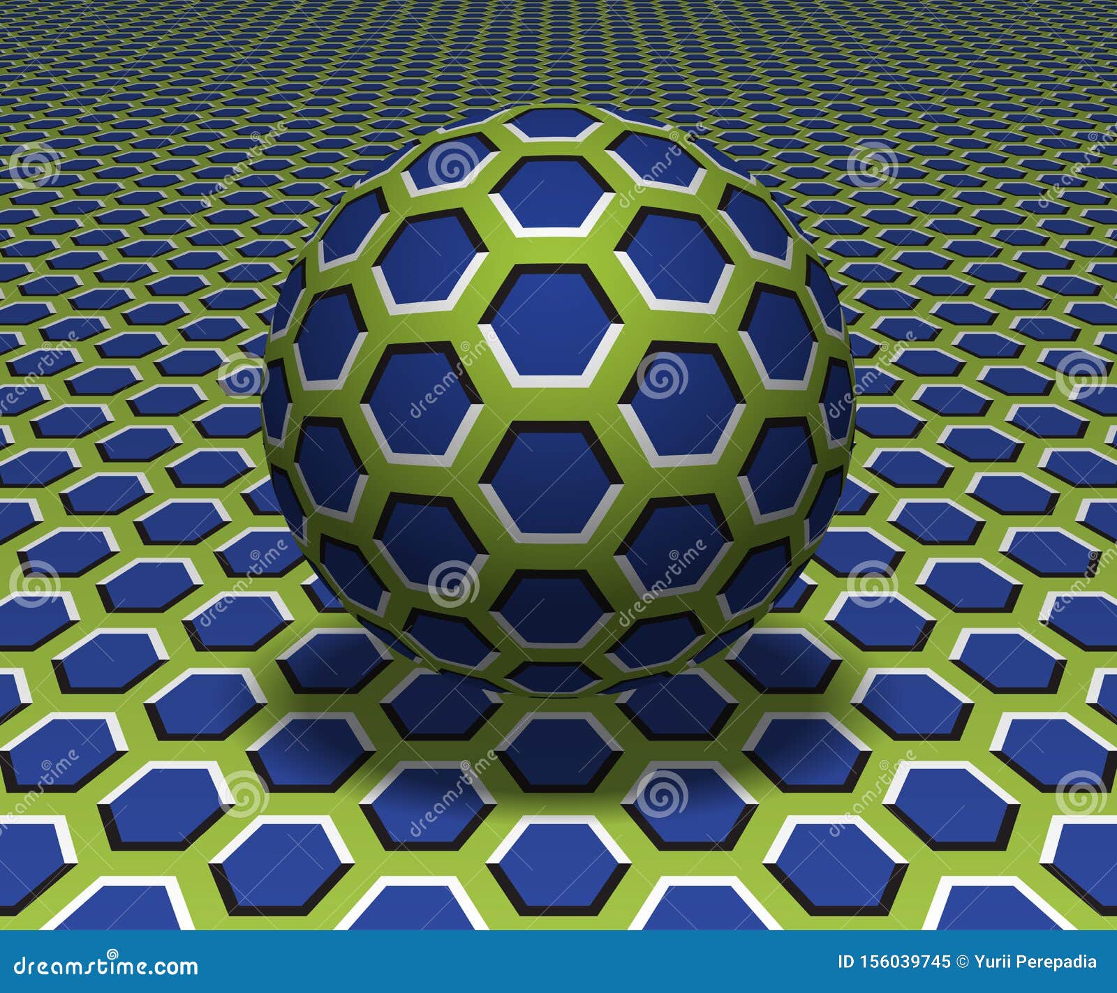 Sphere Hovers Above the Surface. Abstract Objects with Hexagons Pattern ...