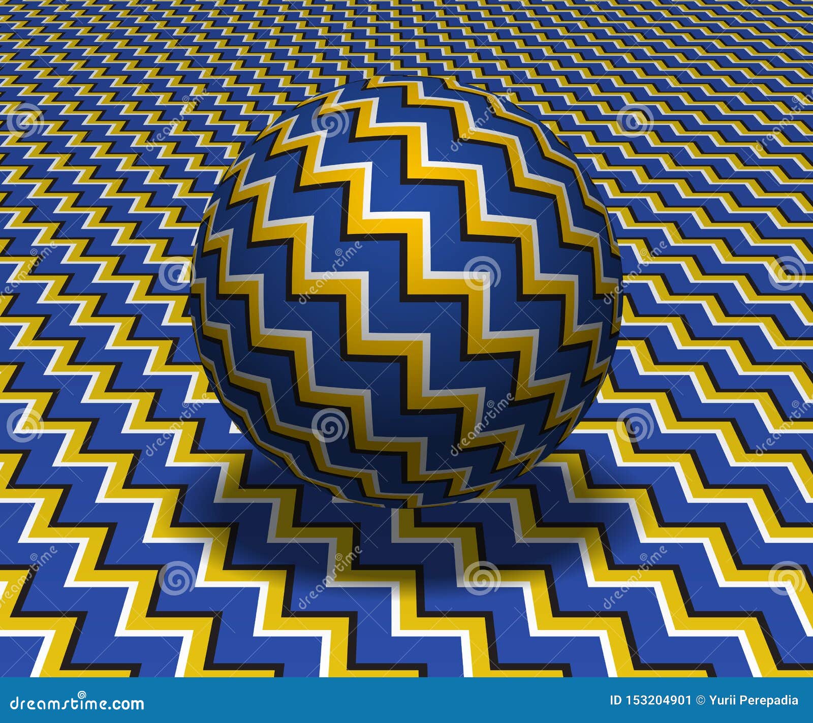 Sphere Hovers Above the Surface. Abstract Objects with Zigzag Stripes ...