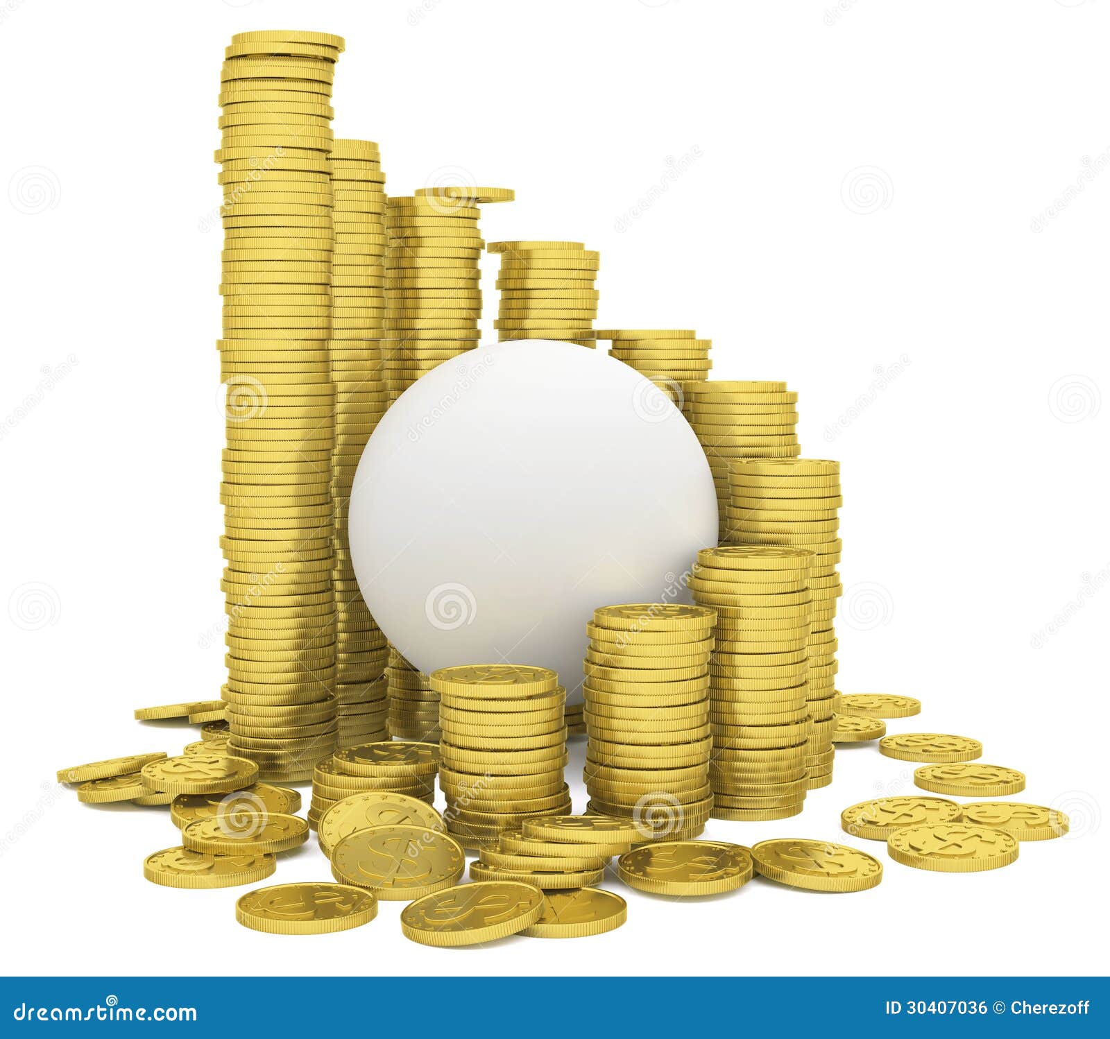 Sphere Inside a Stack of Gold Coins Stock Illustration - Illustration ...