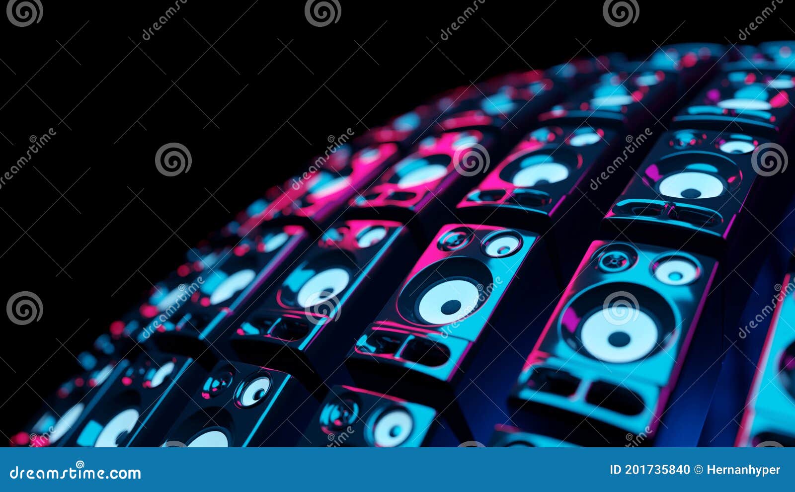 Sphere Made of Loudspeakers with Colorful Neon Lights. Digital 3D ...