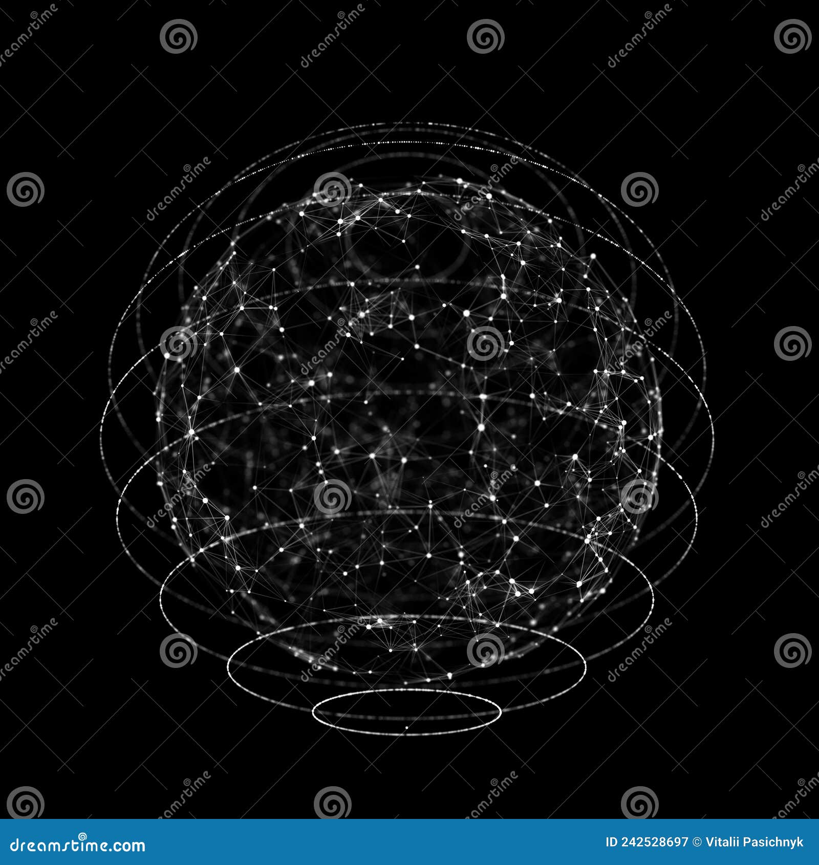 Sphere Made Up of Points and Lines. Network Connection Structure. Big Data Visualization. 3D ...