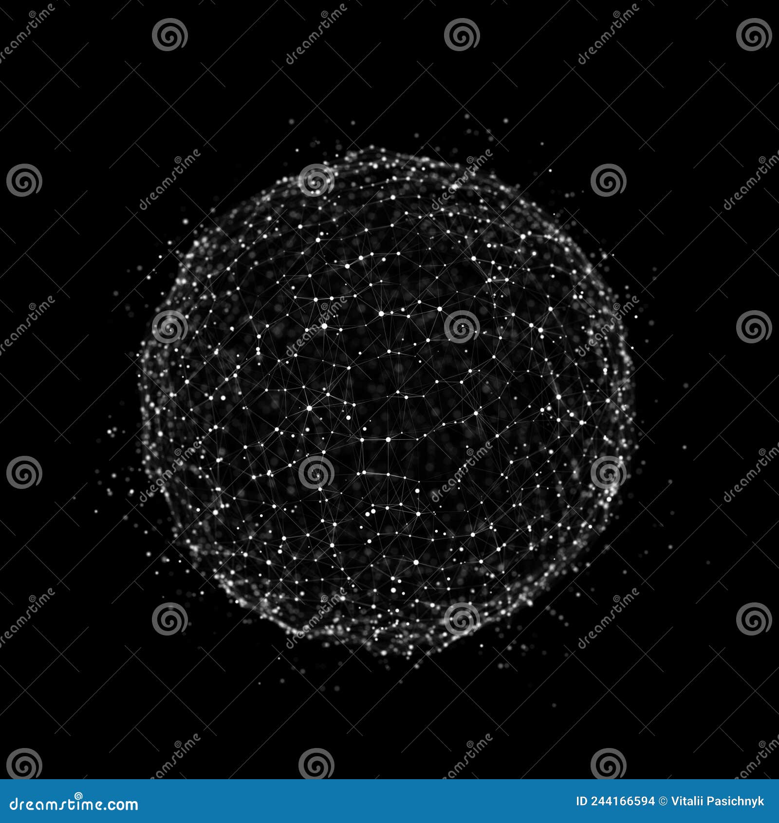 Sphere Made Up of Points and Lines. Network Connection Structure. Big Data Visualization. 3D ...