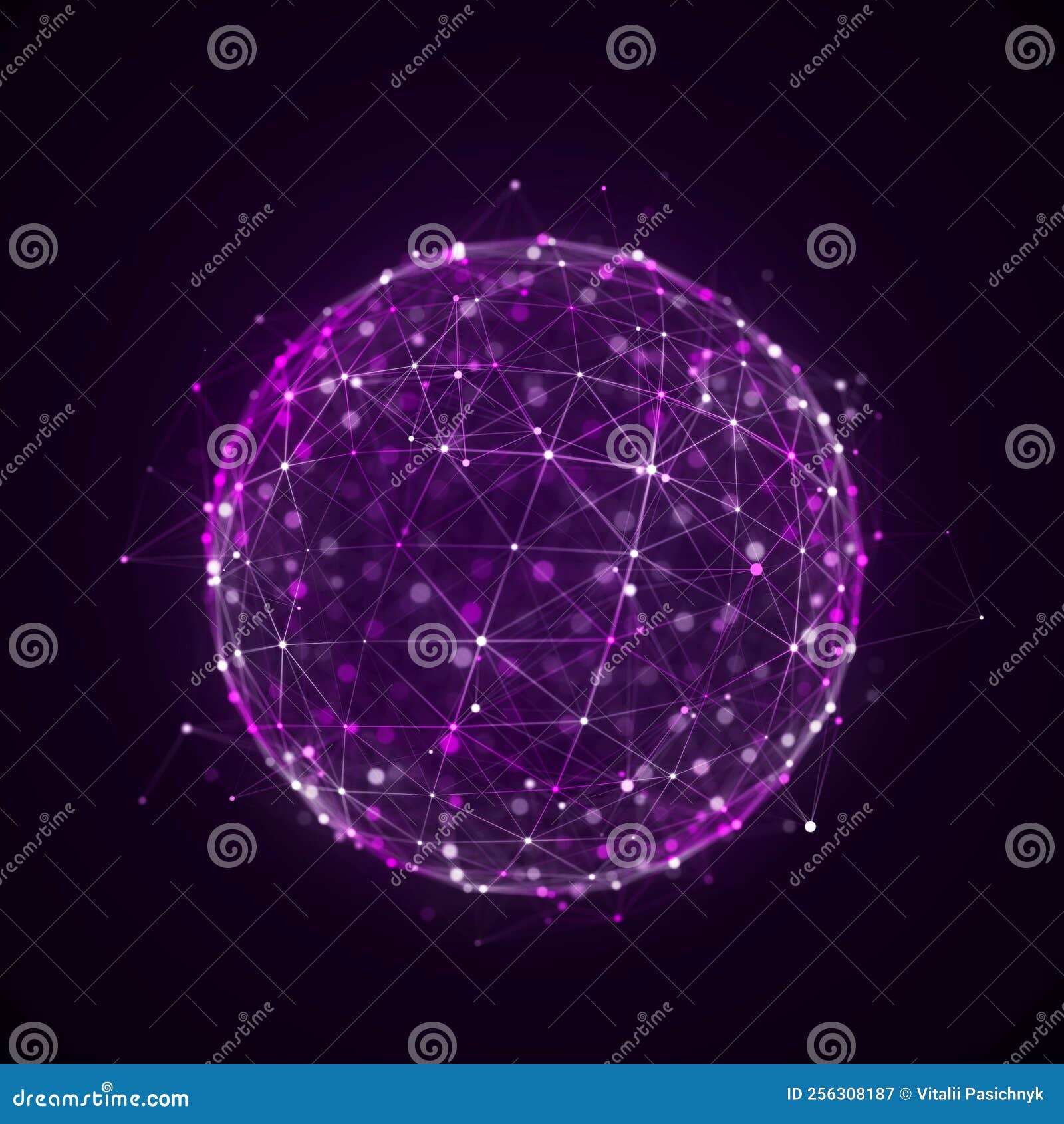 Sphere Made Up of Points and Lines. Network Connection Structure. Big Data Visualization. 3D ...
