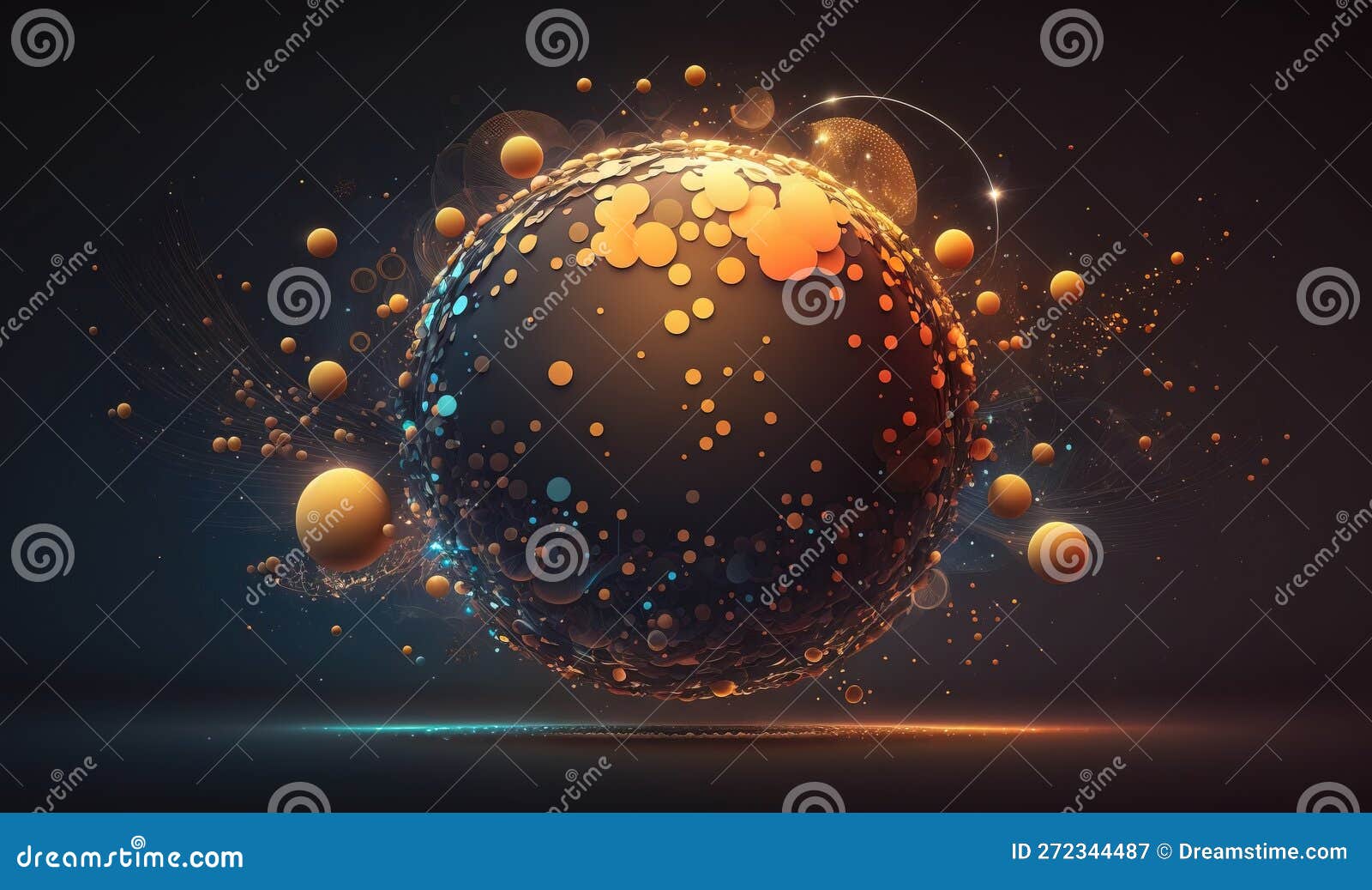 A Sphere with Many Bubbles Floating Around it on a Dark Background ...