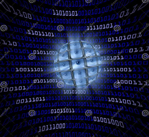 A Sphere of Monitors with Eyeballs in a Curved Field of Blue Dig Stock ...