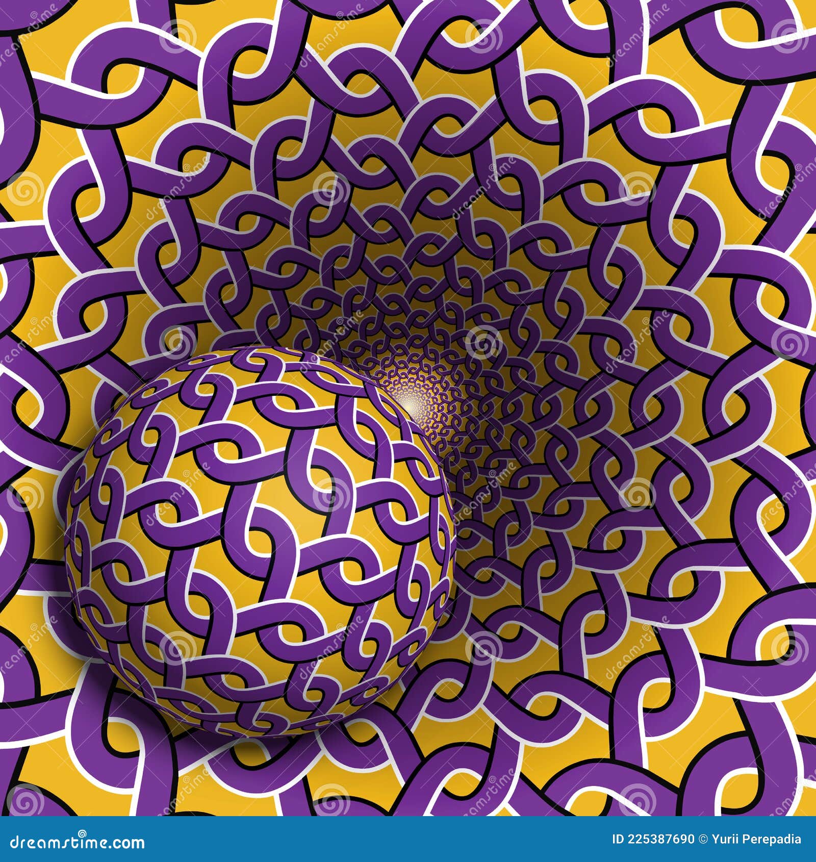 Sphere Moves In A Hole With Interlacement Pattern. Vector Purple Golden ...