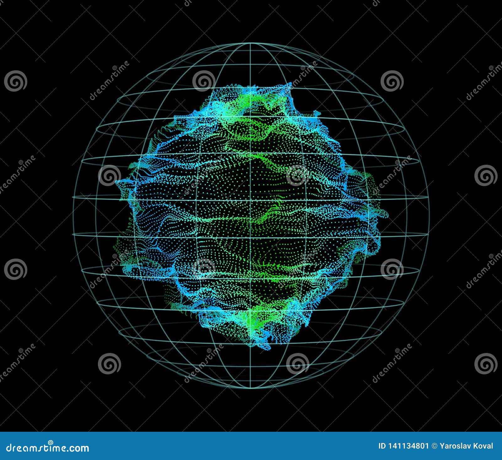 Sphere from Particles Wave Nodes. 3d Sea Flow Stock Illustration ...