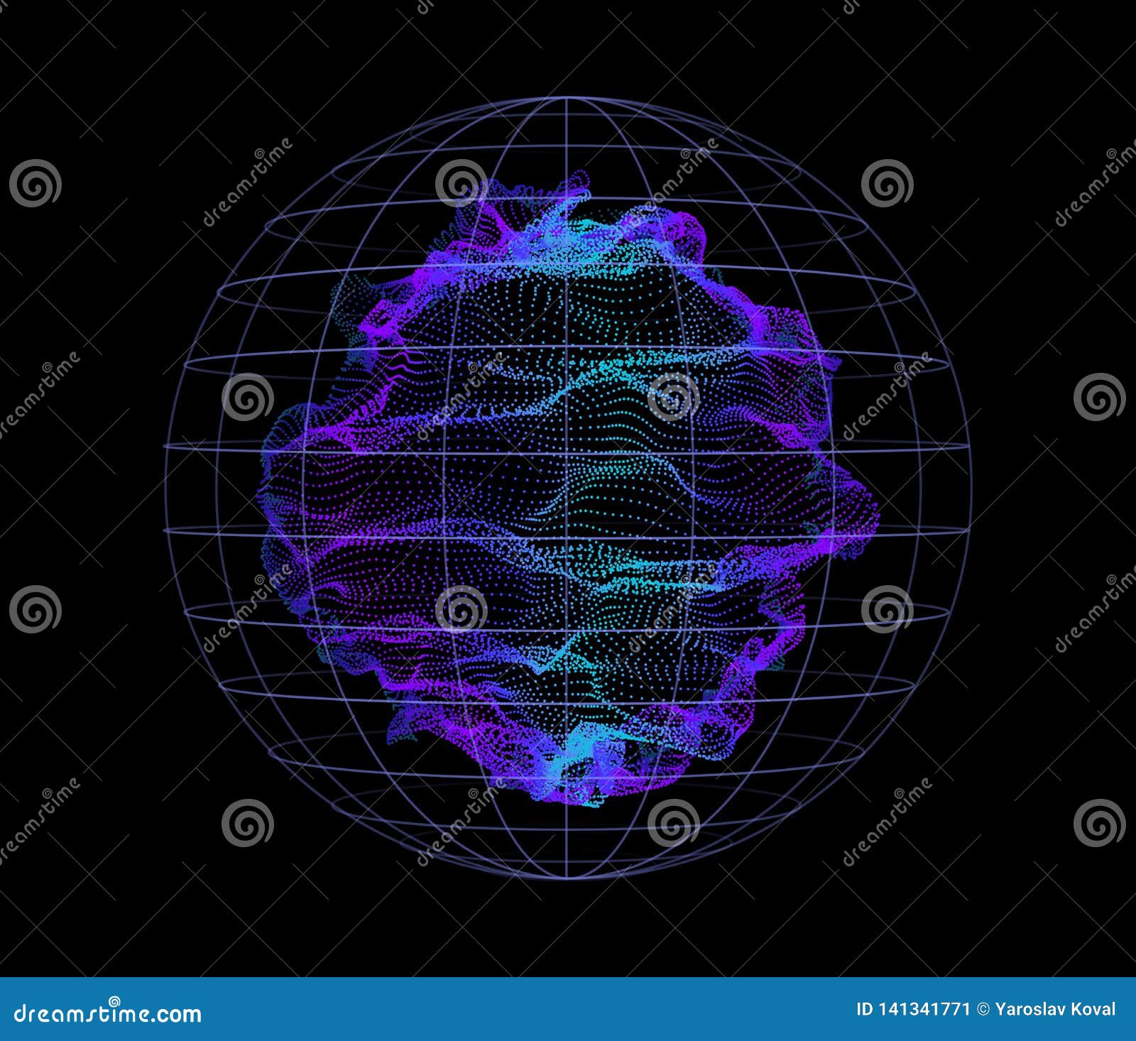 Sphere from Particles Wave Nodes. 3d Sea Flow Stock Illustration ...