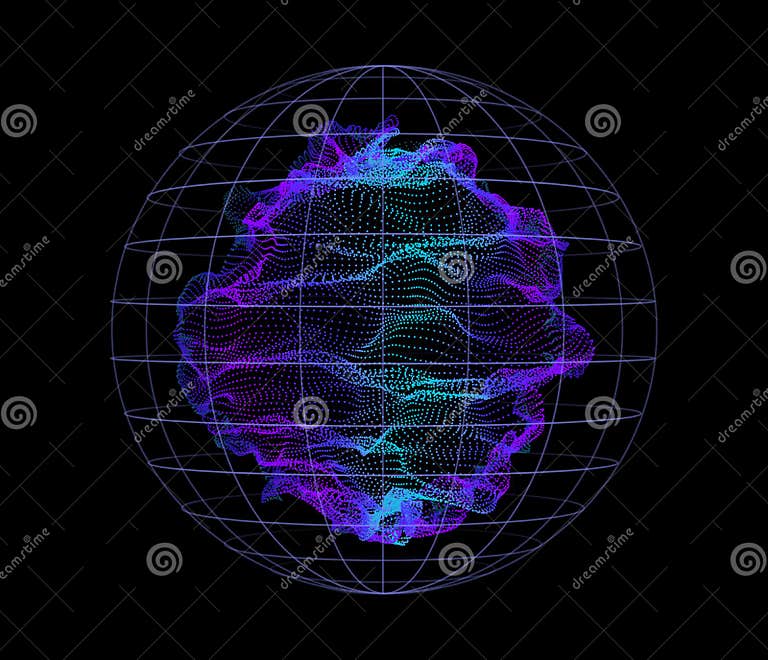 Sphere from Particles Wave Nodes. 3d Sea Flow Stock Illustration ...