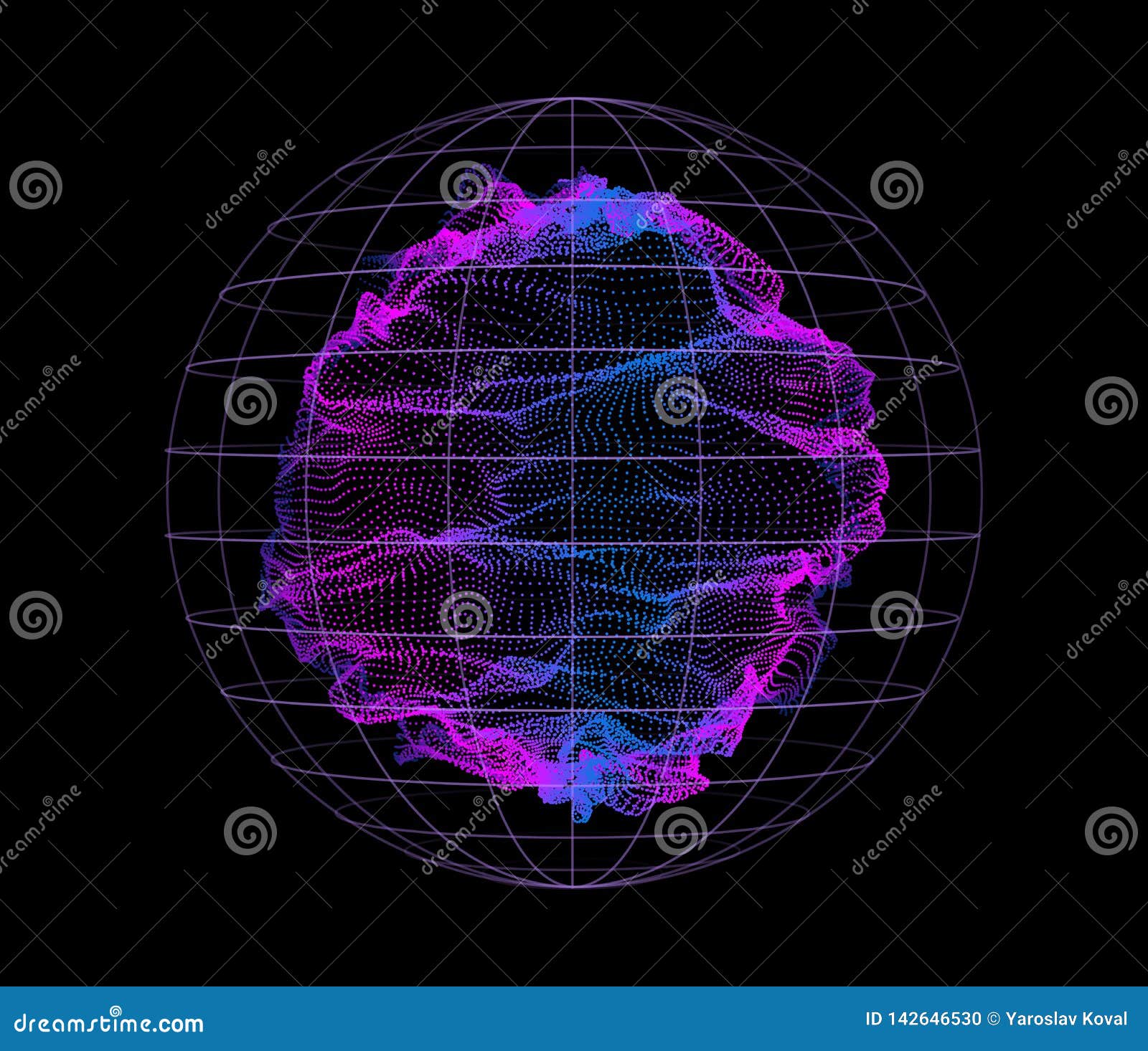 Sphere from Particles Wave Nodes. 3d Sea Flow Stock Illustration ...