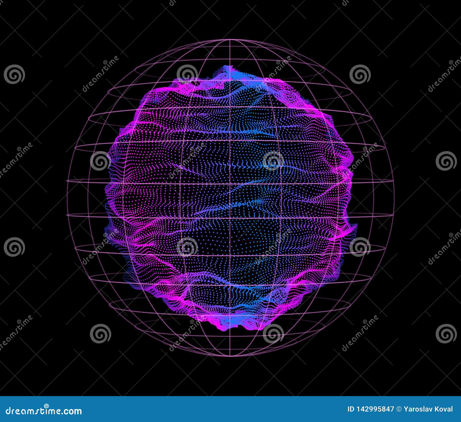 Sphere from Particles Wave Nodes. 3d Sea Flow Stock Illustration ...