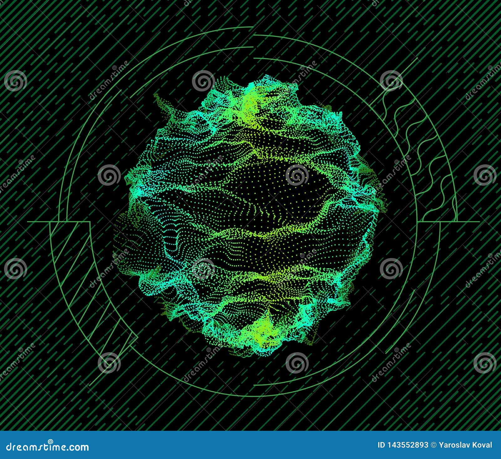 Sphere from Particles Wave Nodes. 3d Sea Flow Stock Illustration ...