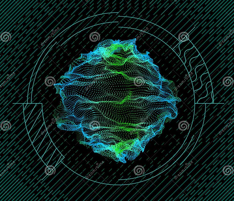 Sphere from Particles Wave Nodes. 3d Sea Flow Stock Illustration ...