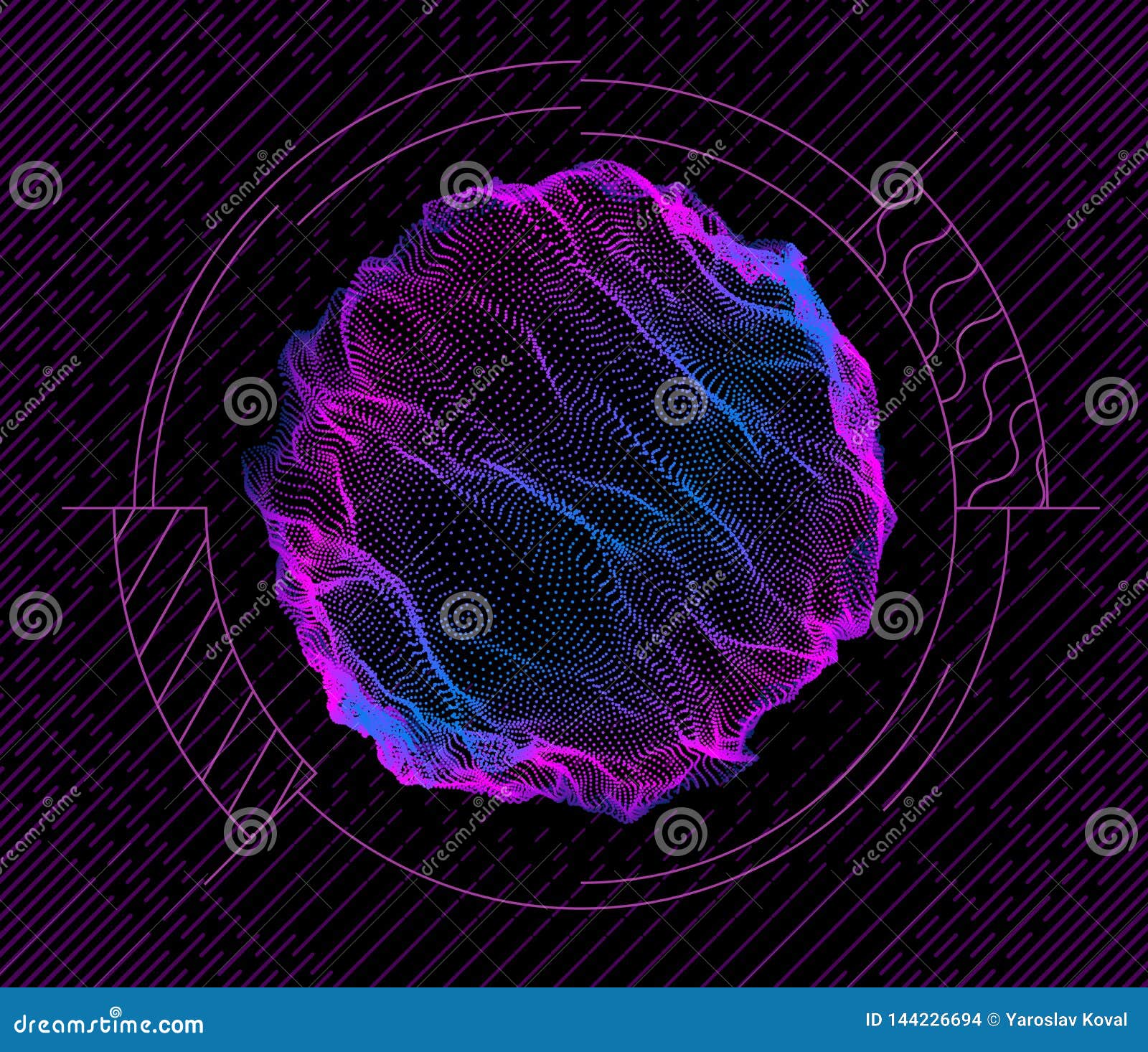 Sphere from Particles Wave Nodes. 3d Sea Flow Stock Illustration ...