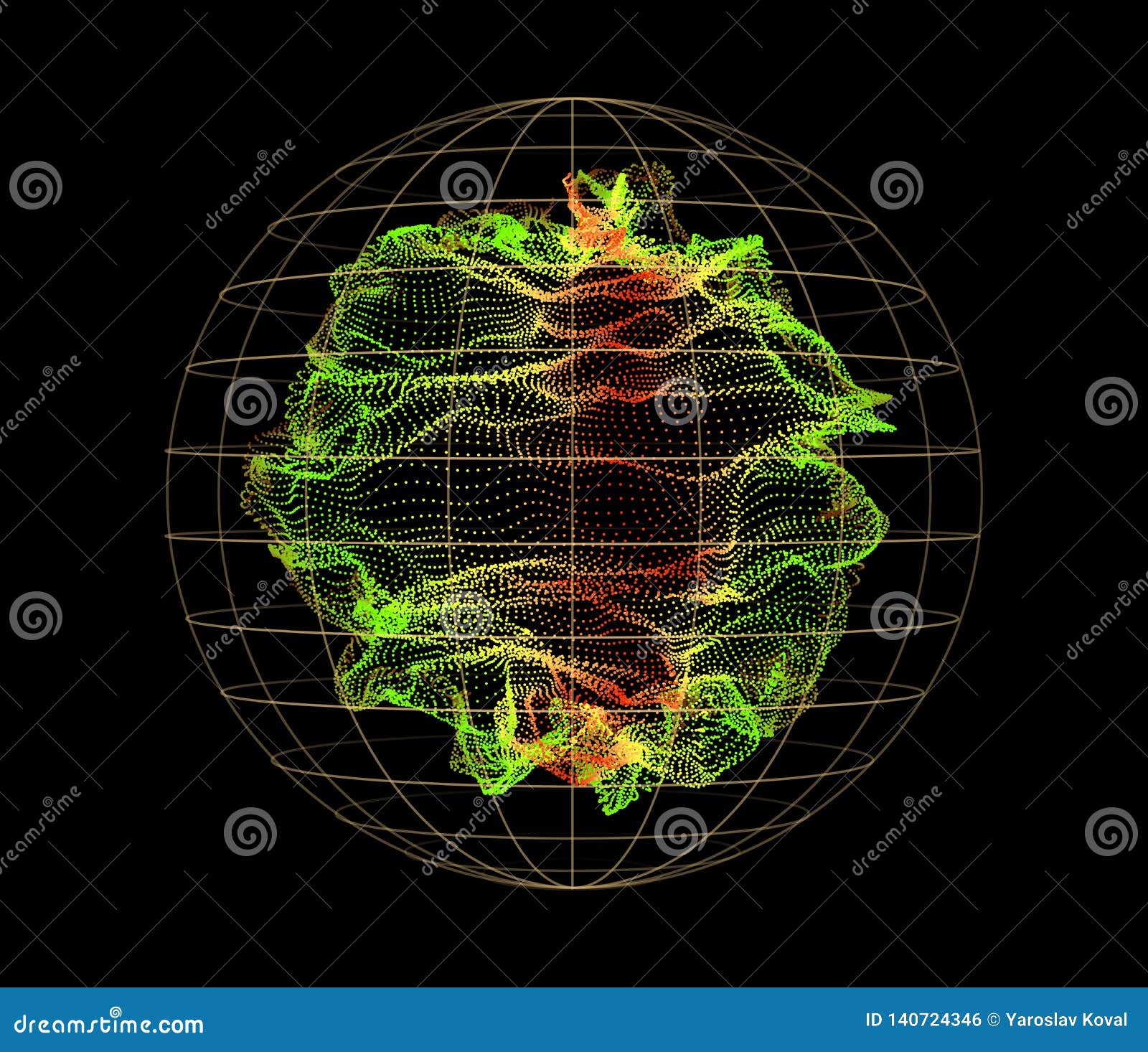 Sphere from Particles Wave Nodes. 3d Sea Flow Stock Illustration ...