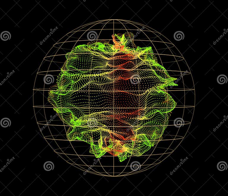Sphere from Particles Wave Nodes. 3d Sea Flow Stock Illustration ...