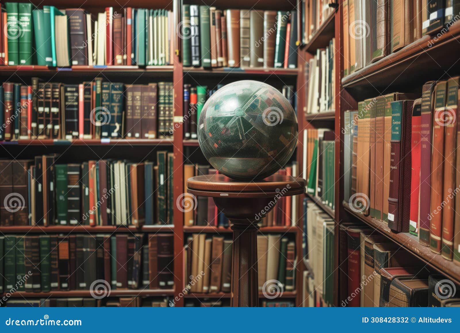 Sphere on a Pedestal Surrounded by Library Books Stock Photo - Image of ...
