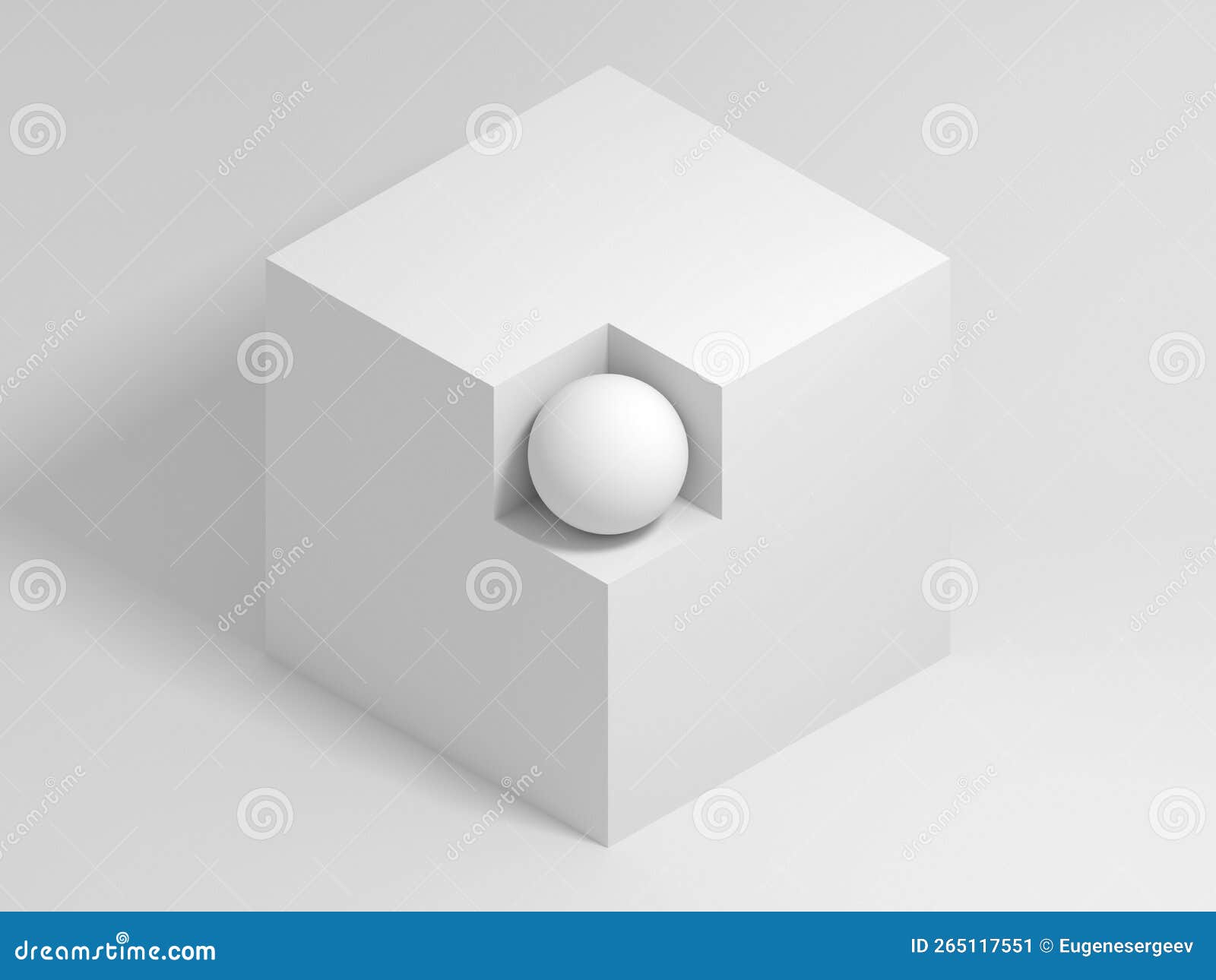Sphere Placed in Missed Corner of a Cube, Isometric 3d Render Stock ...