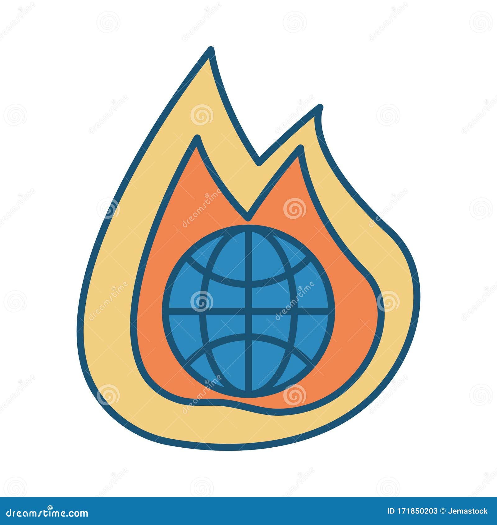 Sphere Planet Earth with Fire Flame Stock Vector - Illustration of ...