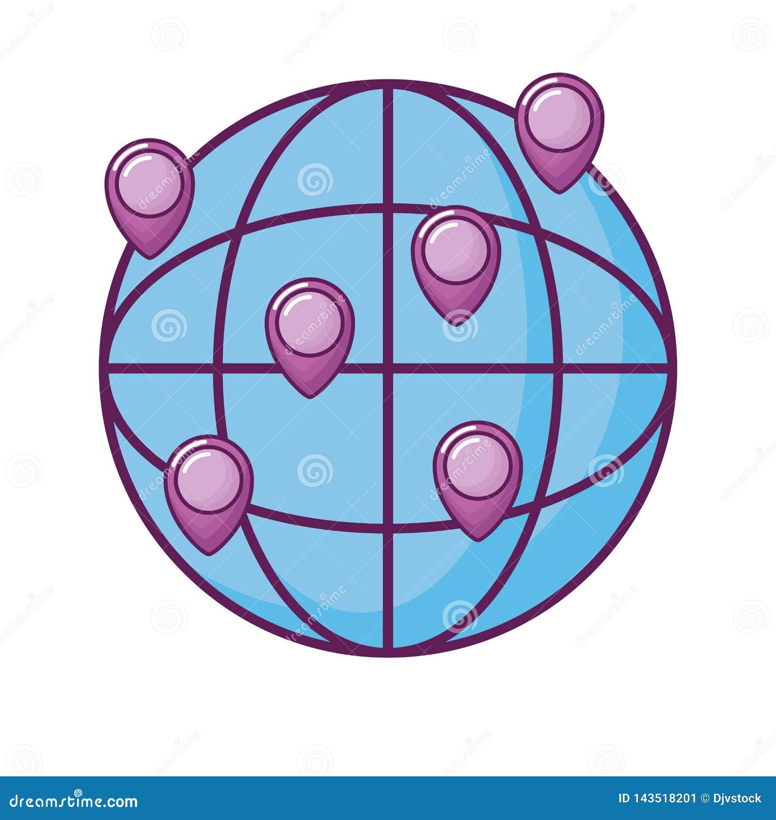 Sphere Planet with Pin Location Stock Illustration - Illustration of ...