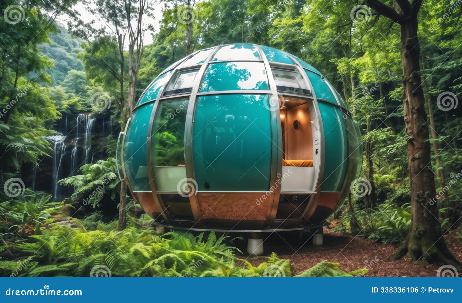 Sphere-shaped Pod Cabin is Situated in a Forest with a Waterfall in the ...