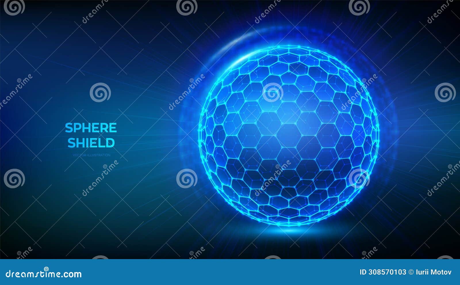 Sphere Shield with Hexagon Pattern on Blue Background. Abstract ...