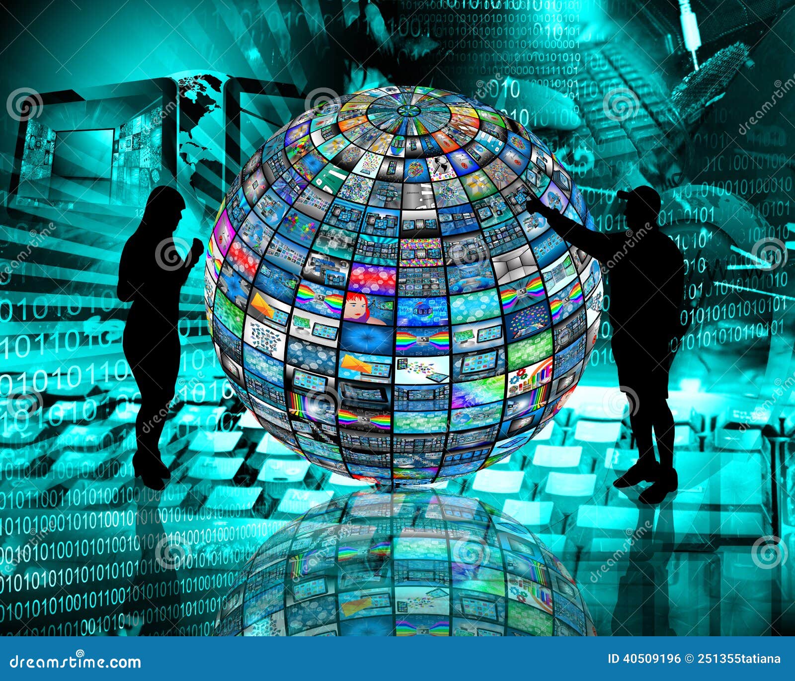 Sphere and silhouettes stock illustration. Illustration of network ...