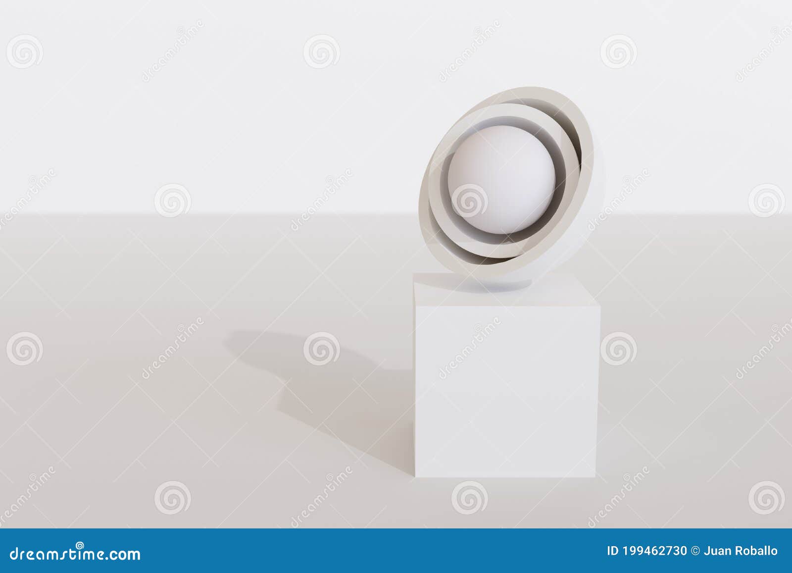 Sphere within Two Semi Spherical Caps on a Cube with White Background ...