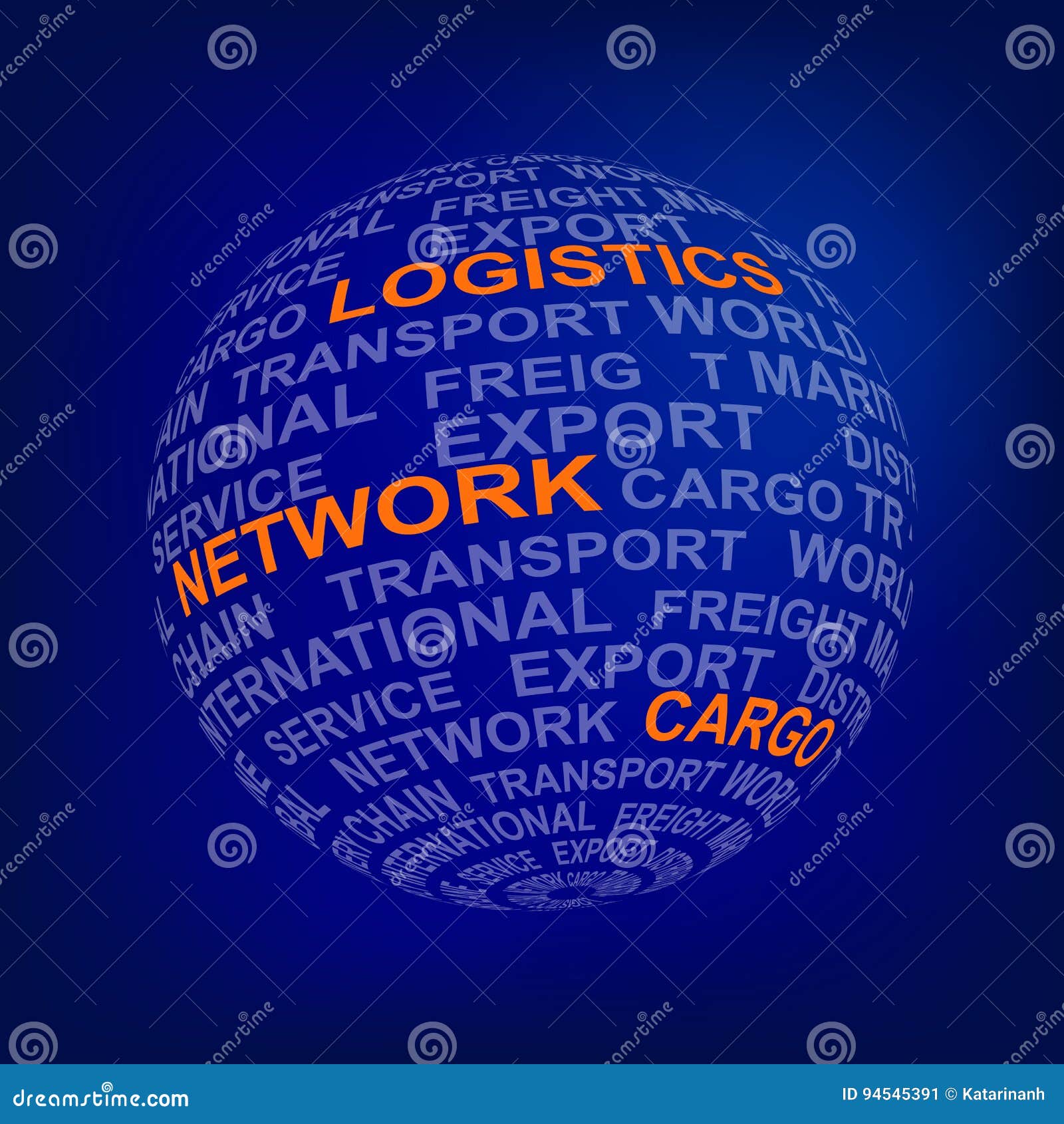 Sphere with Words Logistics, Network, Cargo in Orange. Global Logistics ...