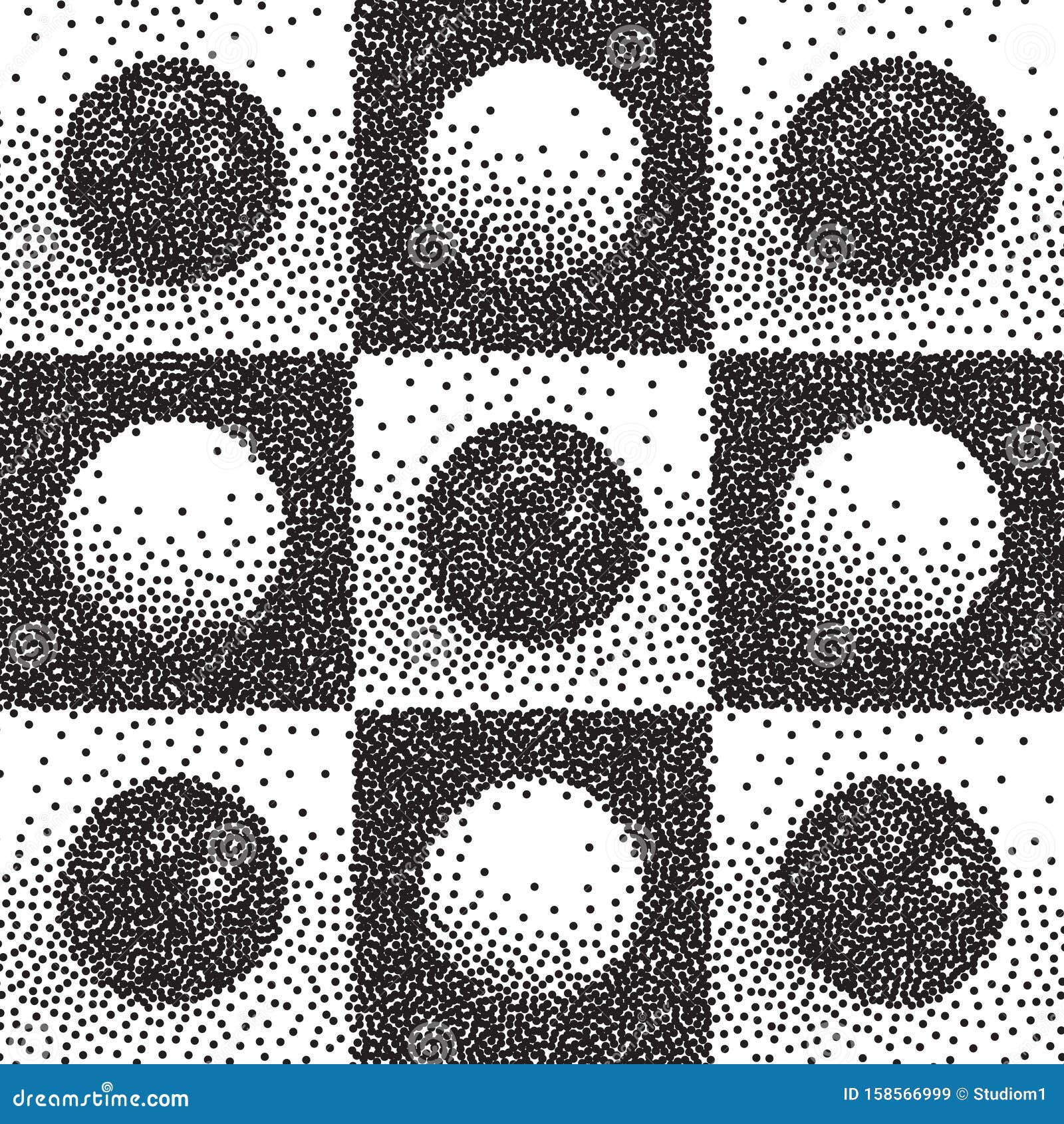 Spheres on a Chess Plate. Black and White Grainy Dotwork Design ...