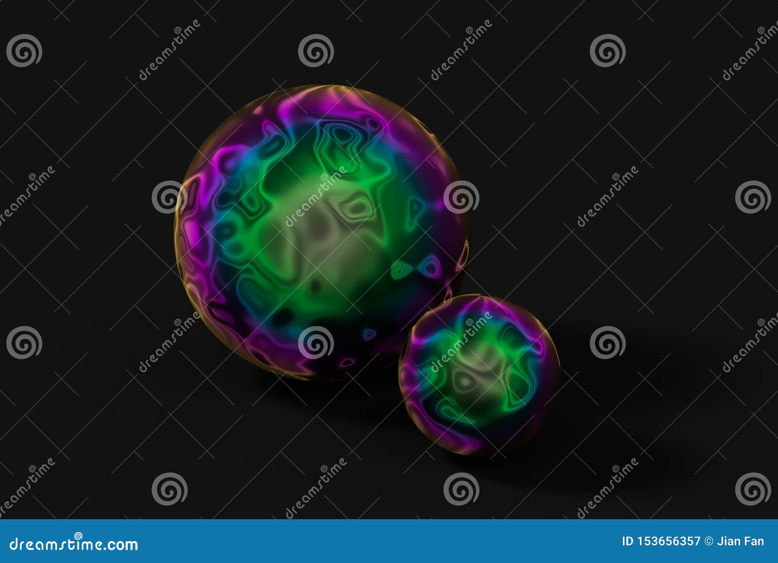 Spheres with the Colorful Surface, Dark Background, 3d Rendering Stock ...