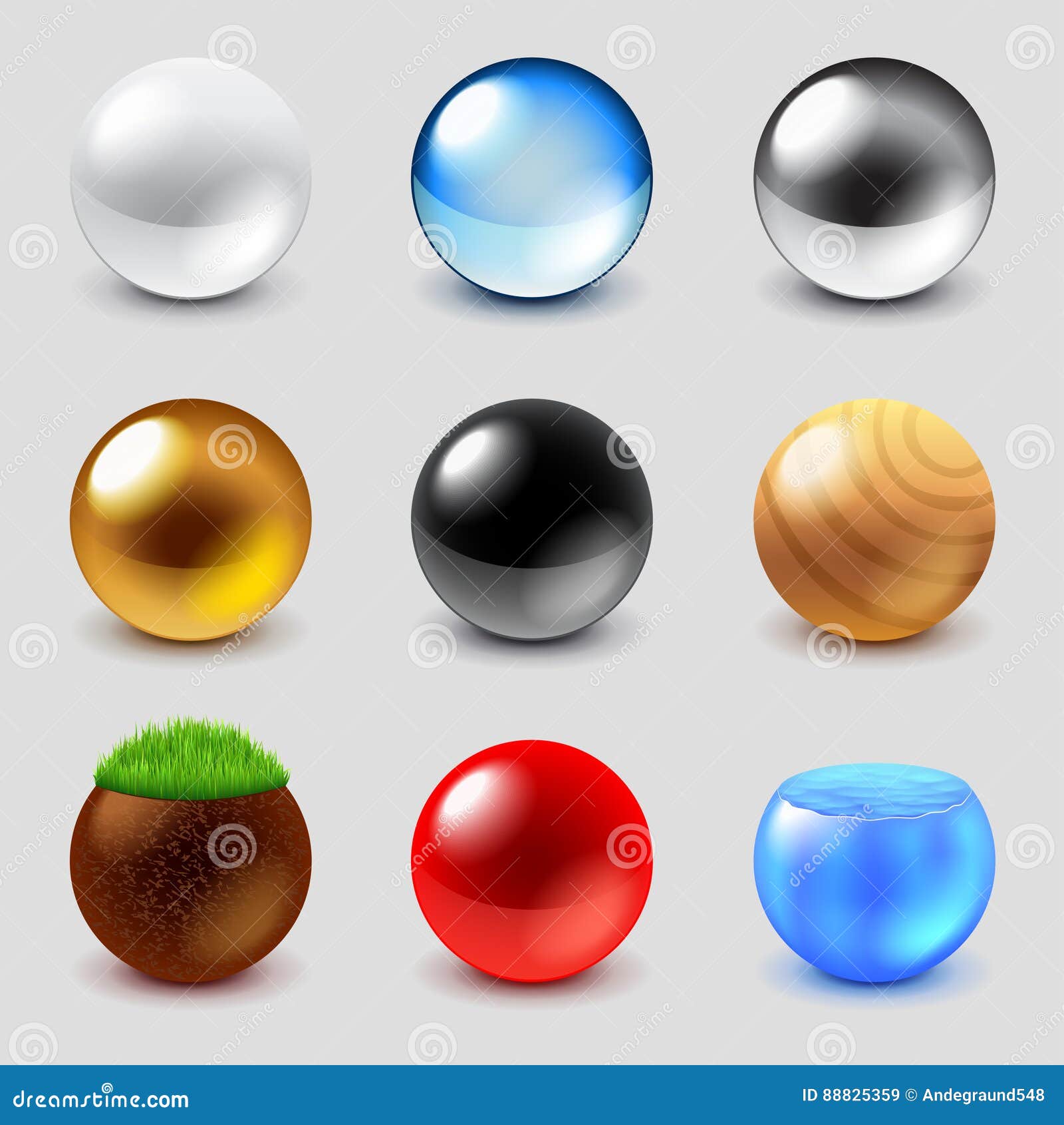 Spheres from Different Materials Icons Vector Set Stock Vector ...