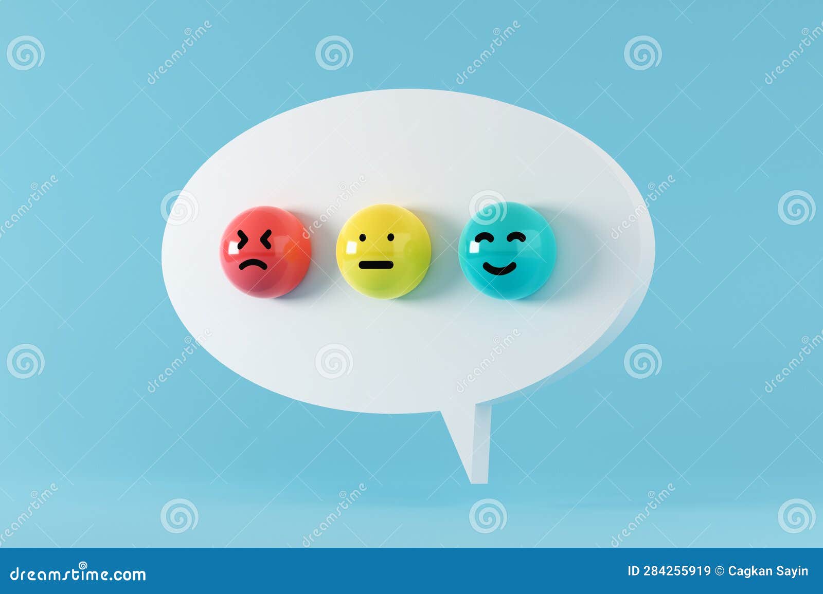 Spheres with Happy, Sad and Neutral Faces on a Speech Bubble. Customer ...