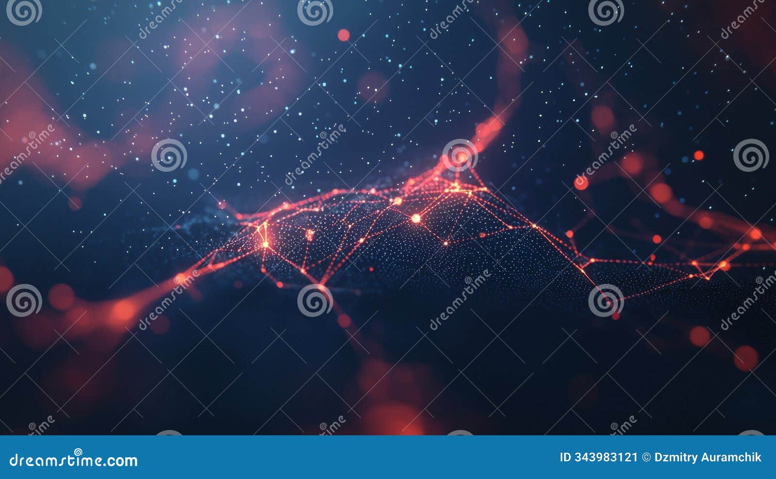 Spheres of Orange on a Blue Background Form an Abstract Network. Stock ...