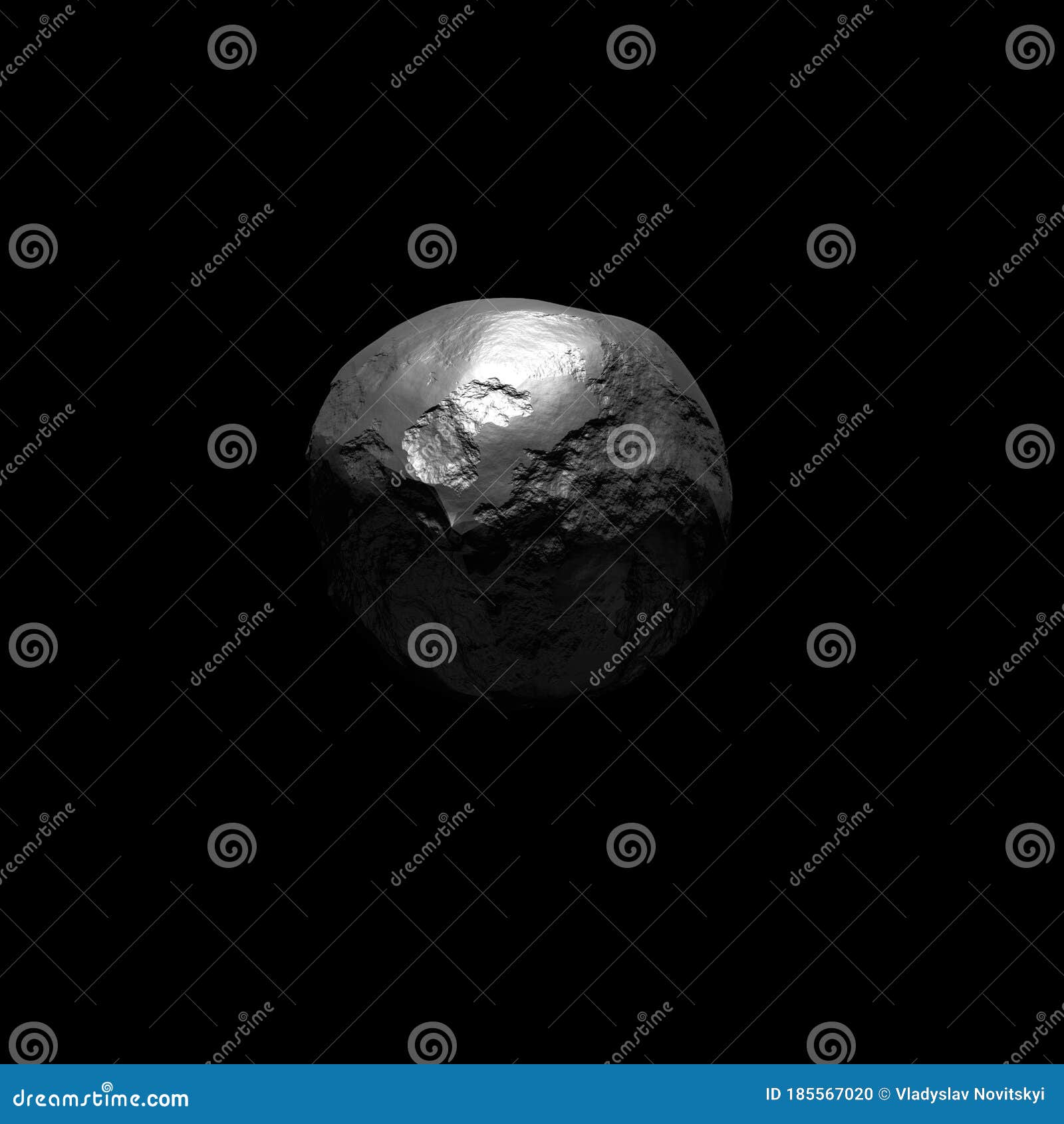 Spherical Asteroid or Meteorite in Outer Space on a Black Background ...